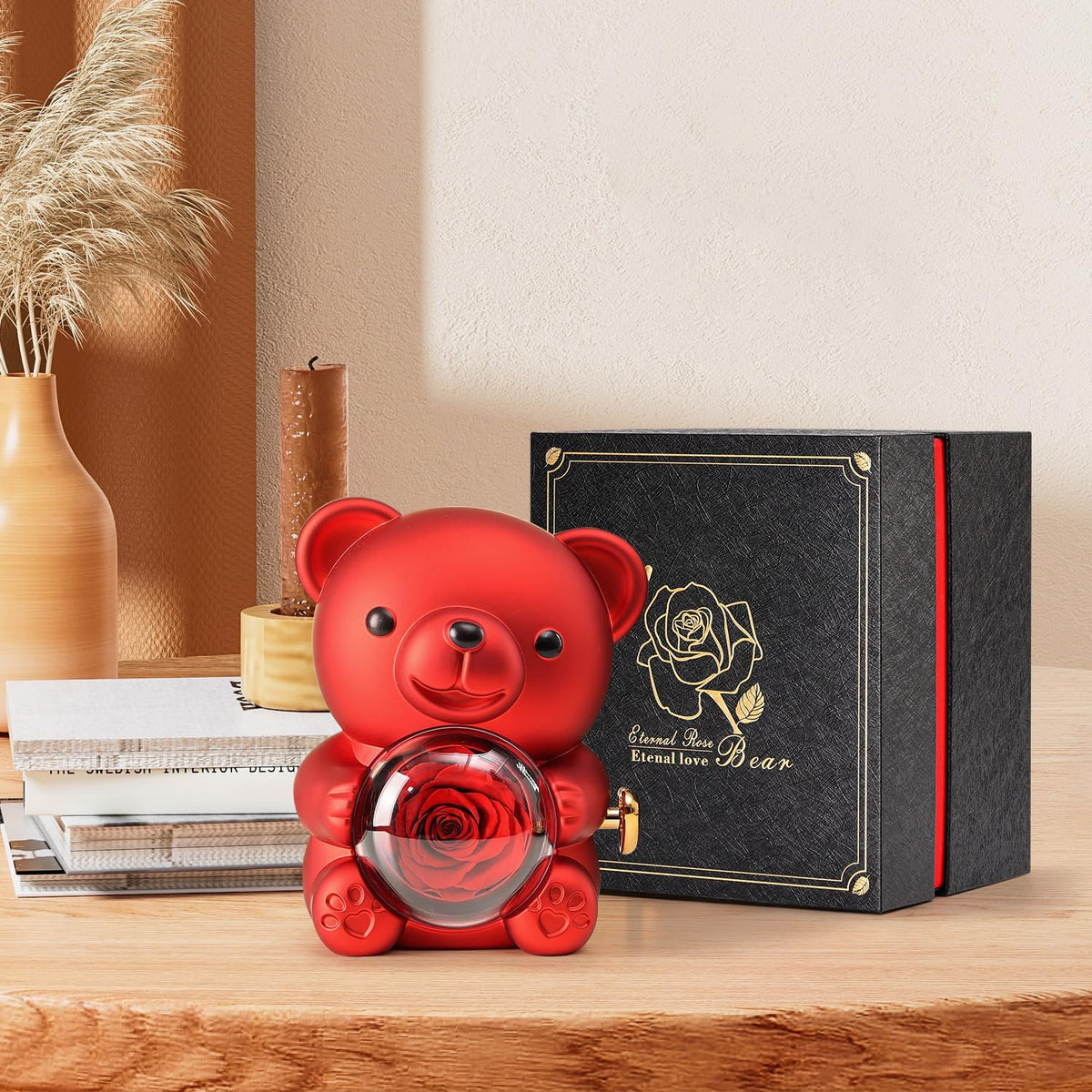Eternal Rose Bear Box With Engraved Necklace
