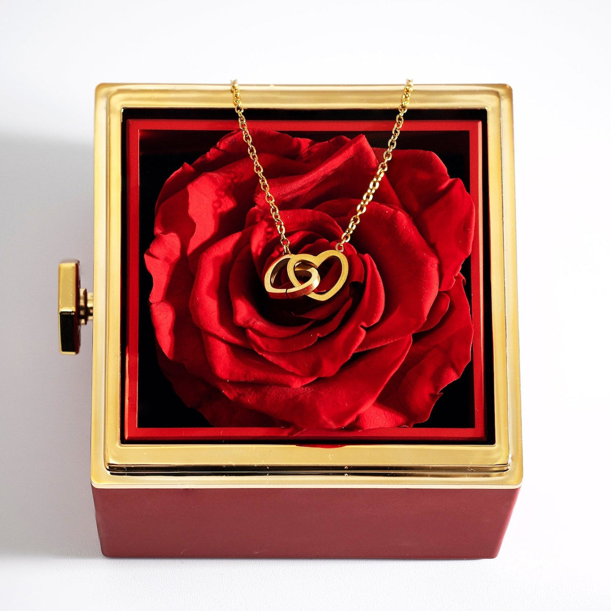 Preserved Rose Rotating Box Custom With Engraved Necklace